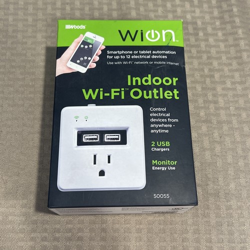 New WiOn 50055 Indoor Wi-Fi Outlet 2 USB Chargers 1 Grounded Outlet ...