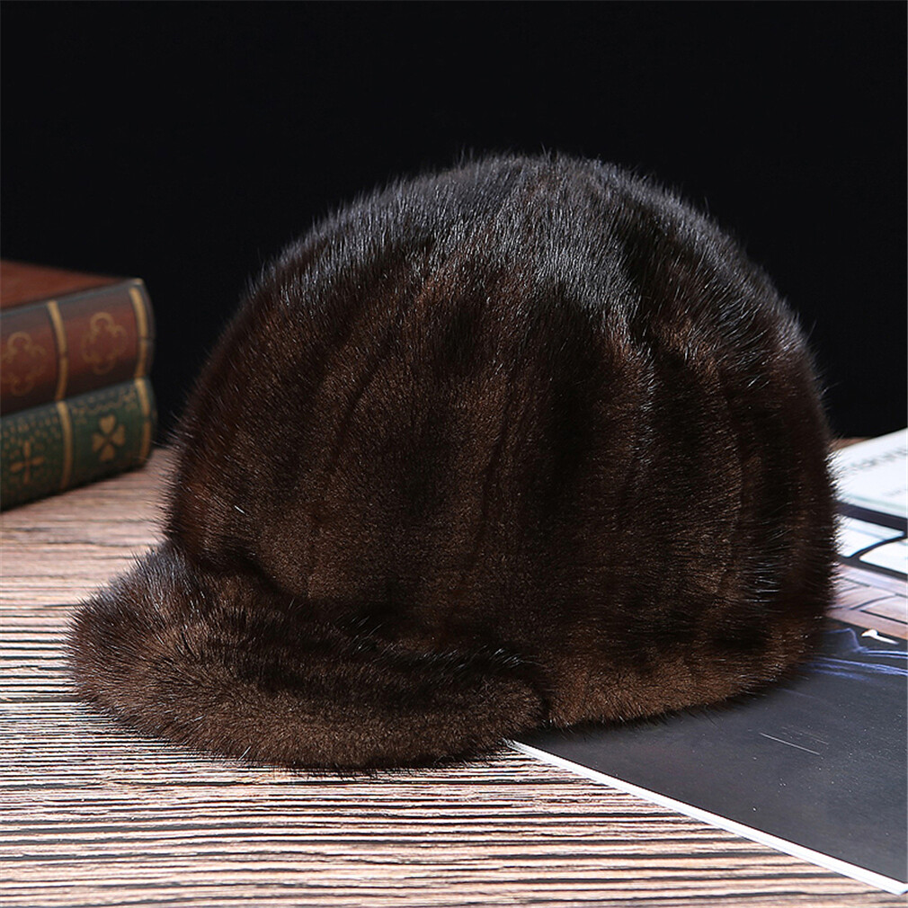 100% Real Mink Fur Hat Thicken Winter Warm Baseball Cap Fashion Peaked ...