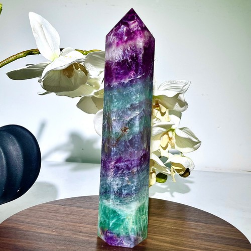 3.19LB Natural colored fluorite crystal engrave obelisk Crystal pillar ...
