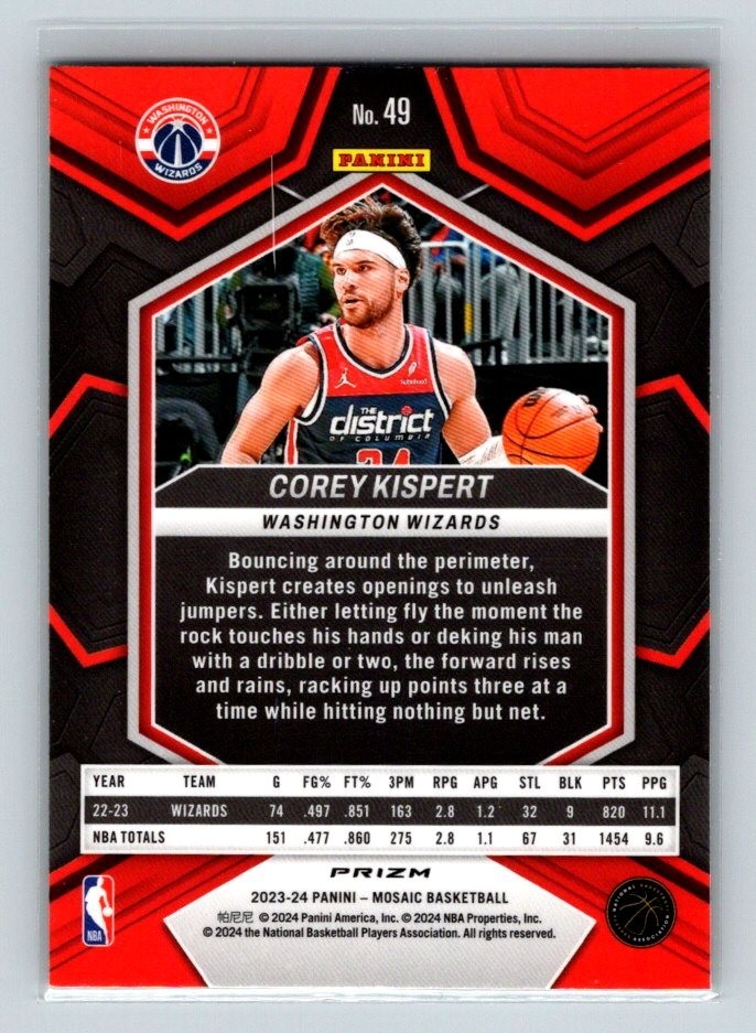 2023-24 Panini Mosaic Green Mosaic #49 Corey Kispert Washington Wizards ...