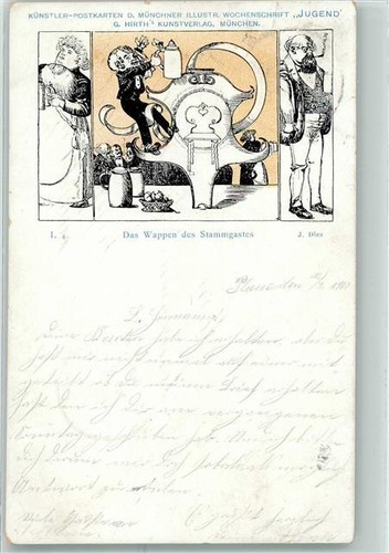 13611178 - Das Wappen des Stammgastes J. Diez 1. 4. Verlag Jugend 1901 ...