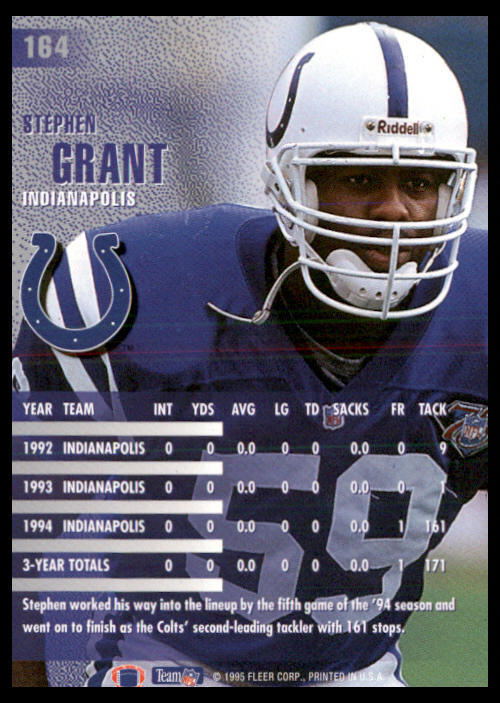 1995 Fleer #164 Stephen Grant Indianapolis Colts Football Card | eBay