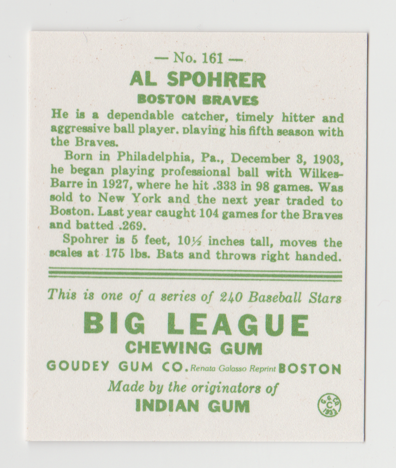 1983 Renata Galasso 1933 Goudey Reprints Al Spohrer #235 | eBay