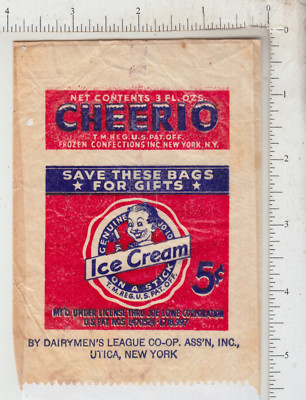 A507 Cheerio Ice Cream On A Stick c 1920 wrapper Dairymen’s League ...
