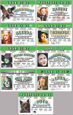 Wizard of Oz 9 License Cards Novelty ID CARD Dorothy, Lion, Tin Man ...