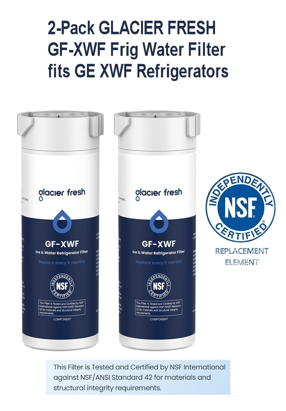 2-Pack GLACIER FRESH GF-XWF Refrigerator Water Filter fits GE XWF GNE25 ...
