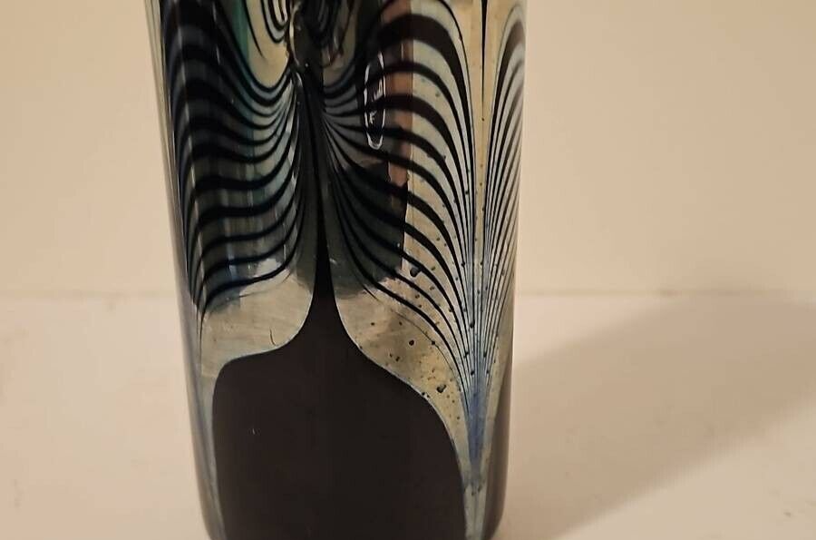 Signed Roland Correia Vintage MCM Studio Art Glass Pulled Feather Vase ...