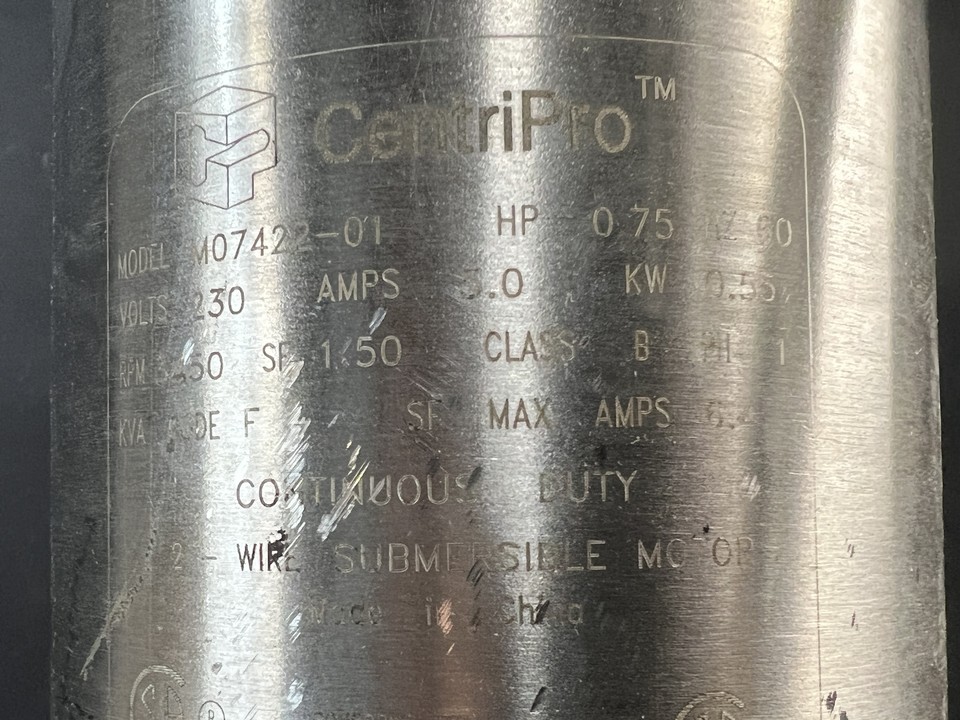 Goulds M07422-01 CentriPro 4" Continuous Duty 2 Wire Motor 3/4 HP 230 ...