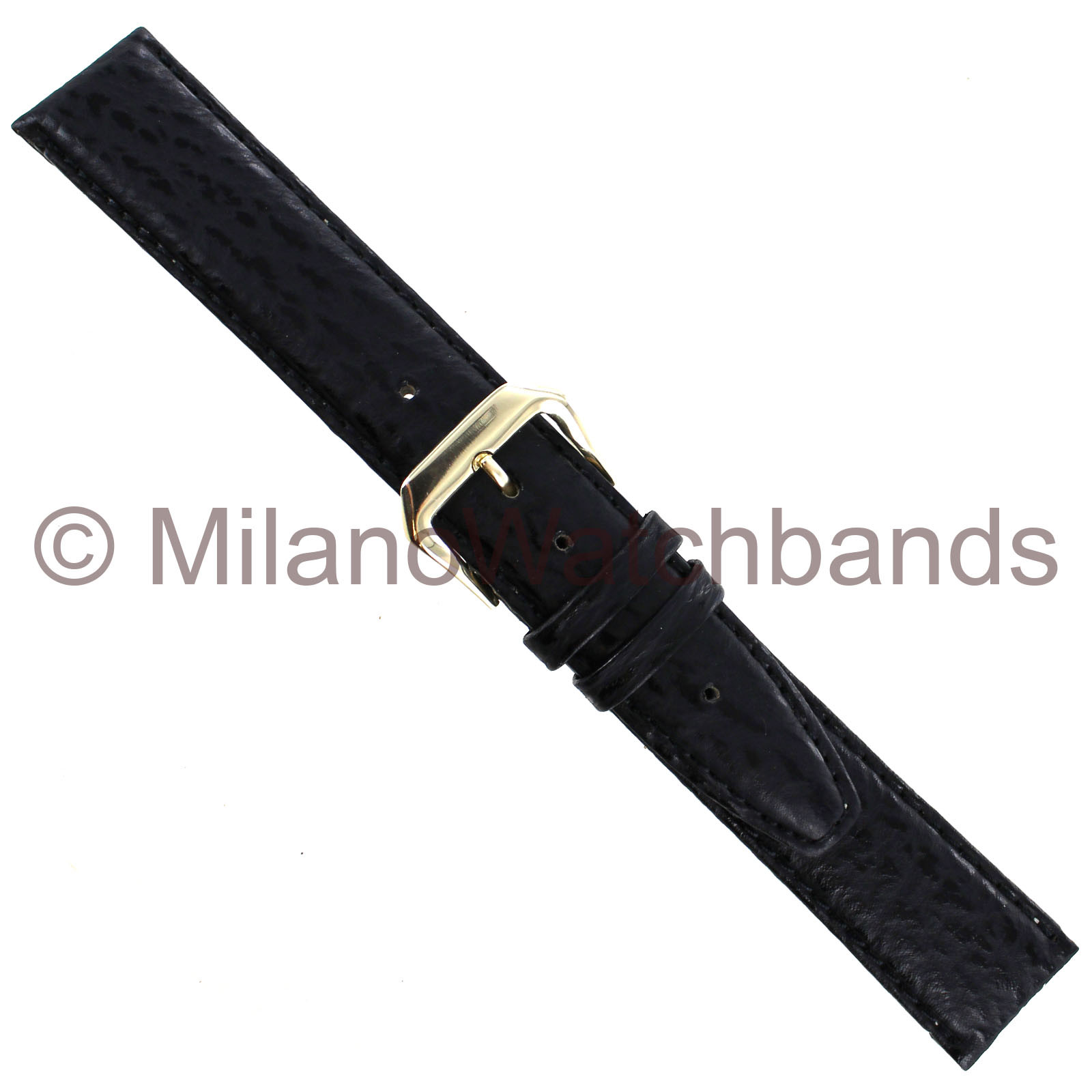 19mm Kreisler Black Genuine Shark Padded Stitched Mens Watch Band ...