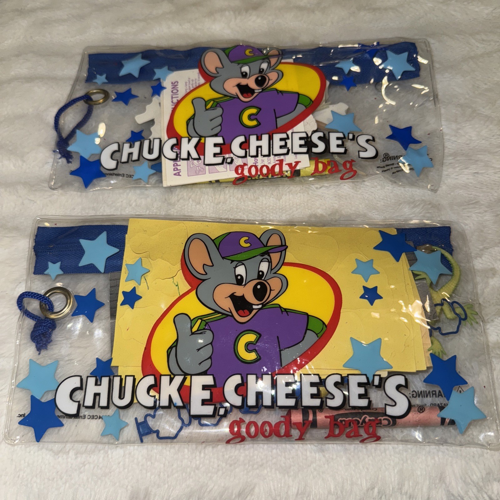 Set Of 2 2004 Chuck E Cheese Pencil Case Goody Bag Clear Zipper Logo 9 ...
