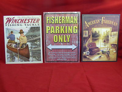 Gift Set Of 3 Large Fisherman Fishing Tackle Winchester Themed Metal ...