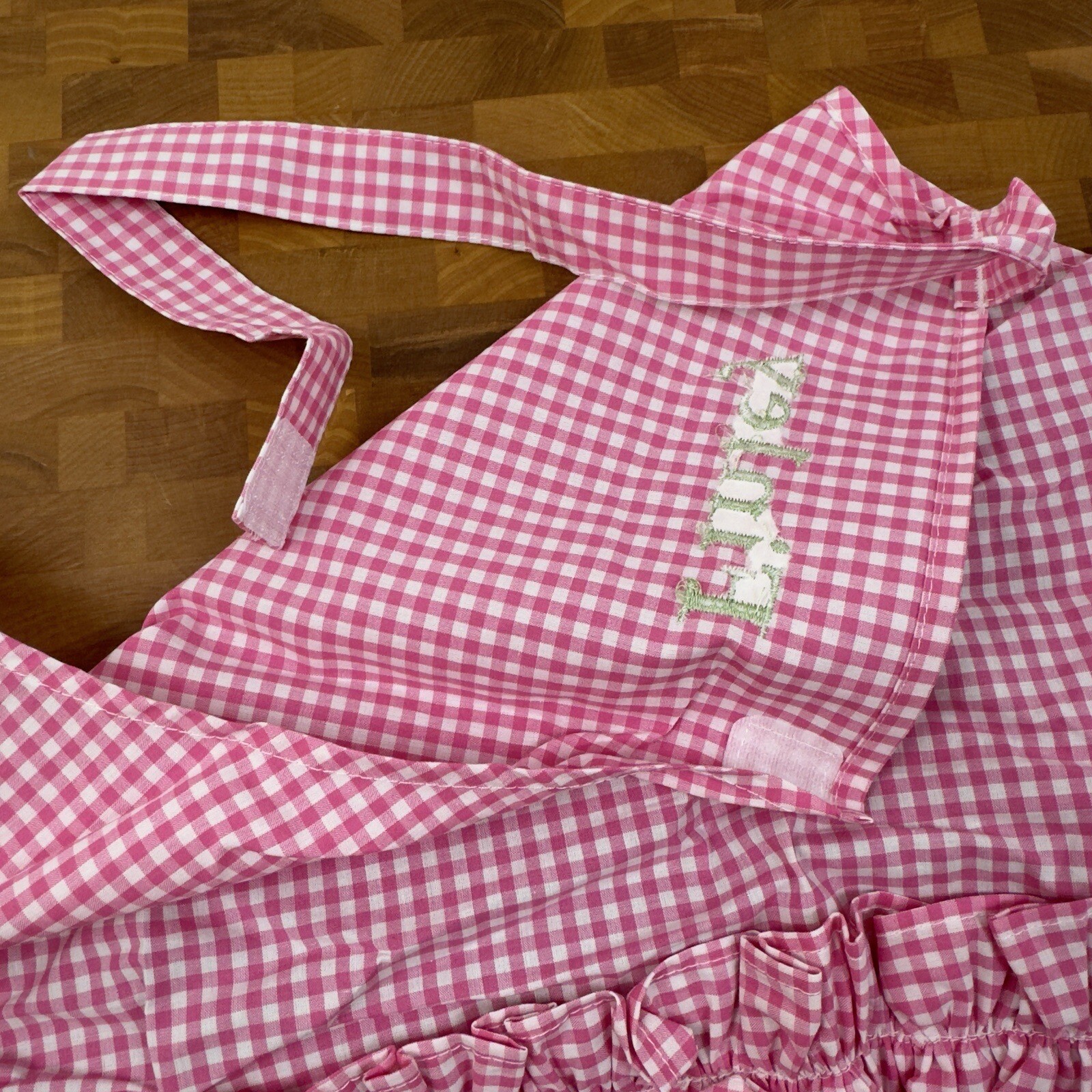 Pottery Barn Kids Pink Ruffle Gingham Apron Monogram“Finley” NWOT | eBay