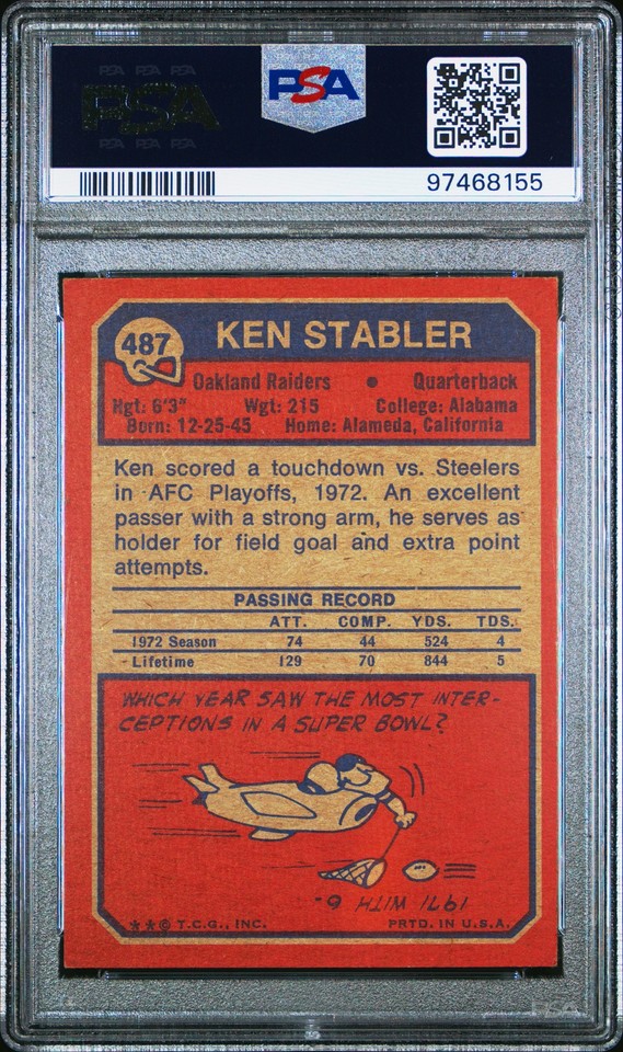 1973 TOPPS #487 KEN STABLER ROOKIE RC PSA 2 | eBay