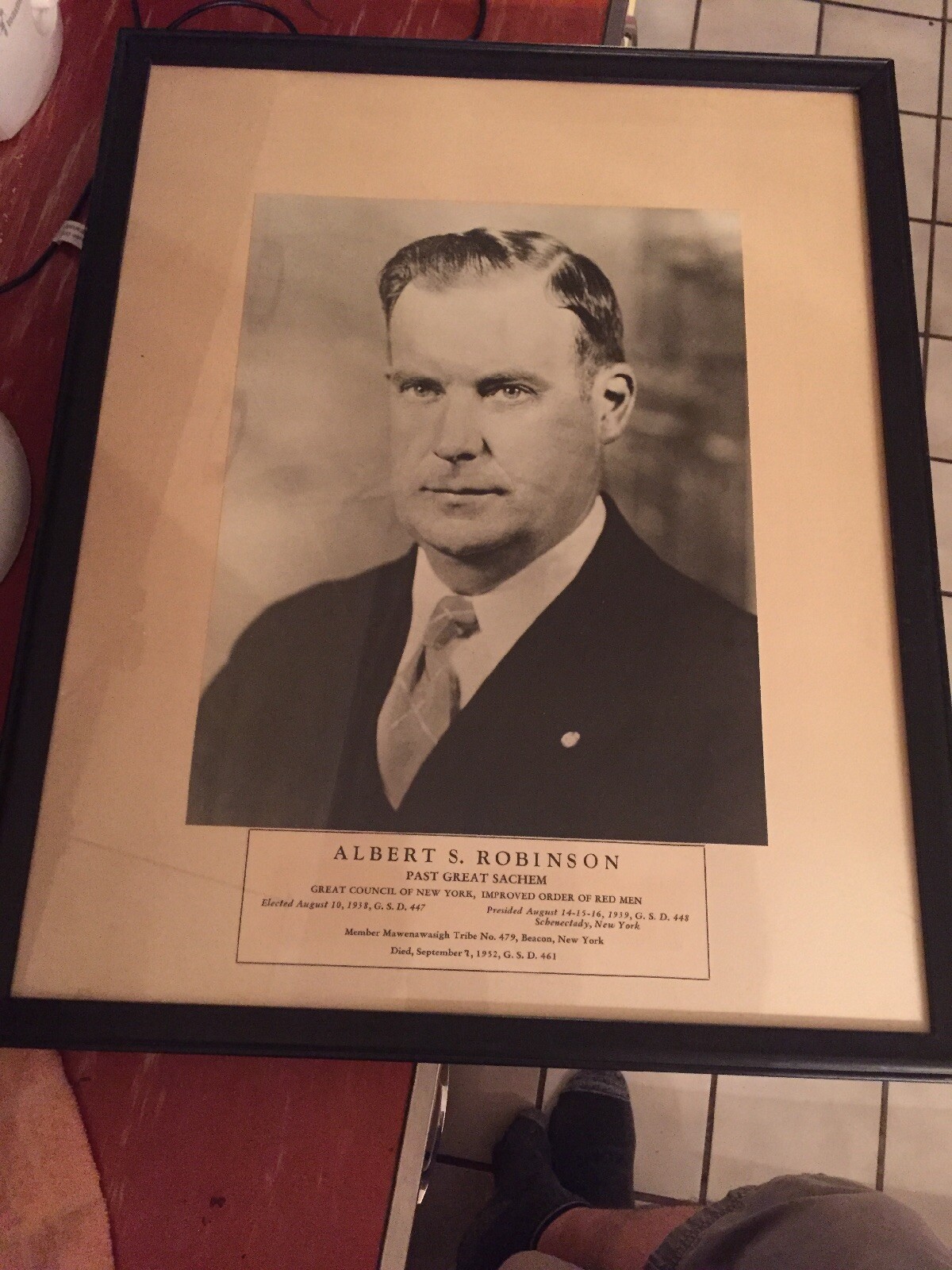 Albert Robinson Framed Photo Past Great Sachem Improved Order Of Red ...