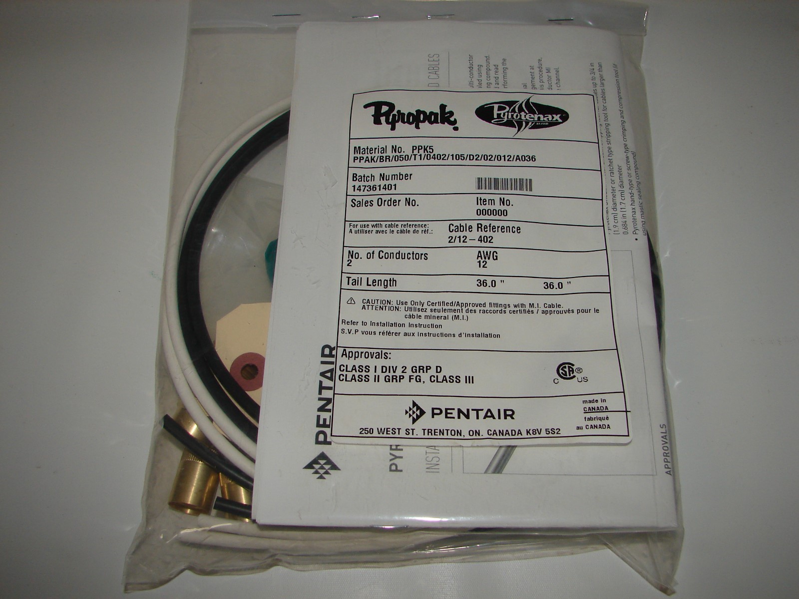 Pentair Pyrotenax Pyropak Brass 1/2" T1 2/12-0402 105 Terminating Kit ...