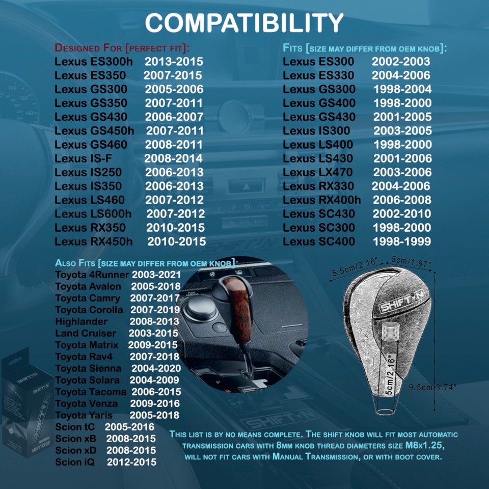 SHIFTIN Gear Shift Knob for Lexus ES GS IS-F LS RX 250 300-h 350 430 ...