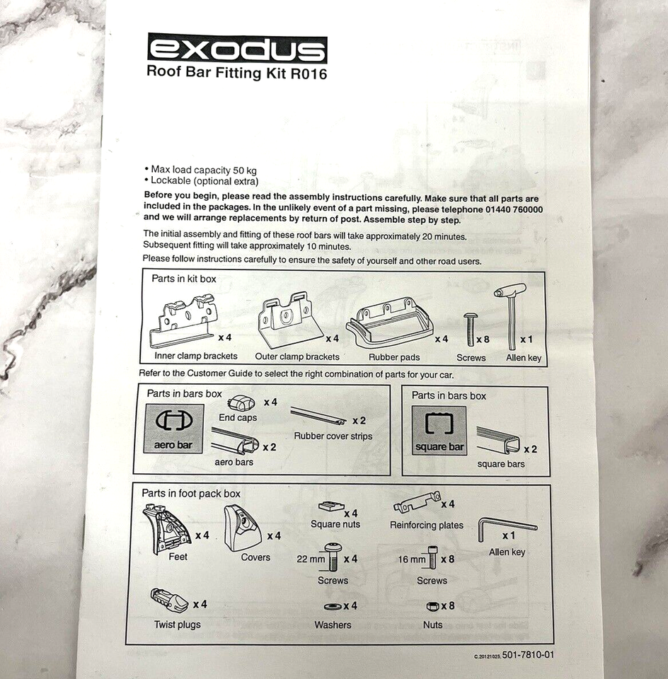 Exodus Roof Bar Fitting Kit R016 Use With FP3 Foot Pack | eBay UK