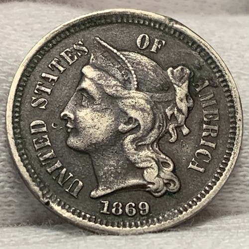 1869 Three Cent Piece ~ 3 Cent Nickel Type Coin ~ Nice Details (X477 ...