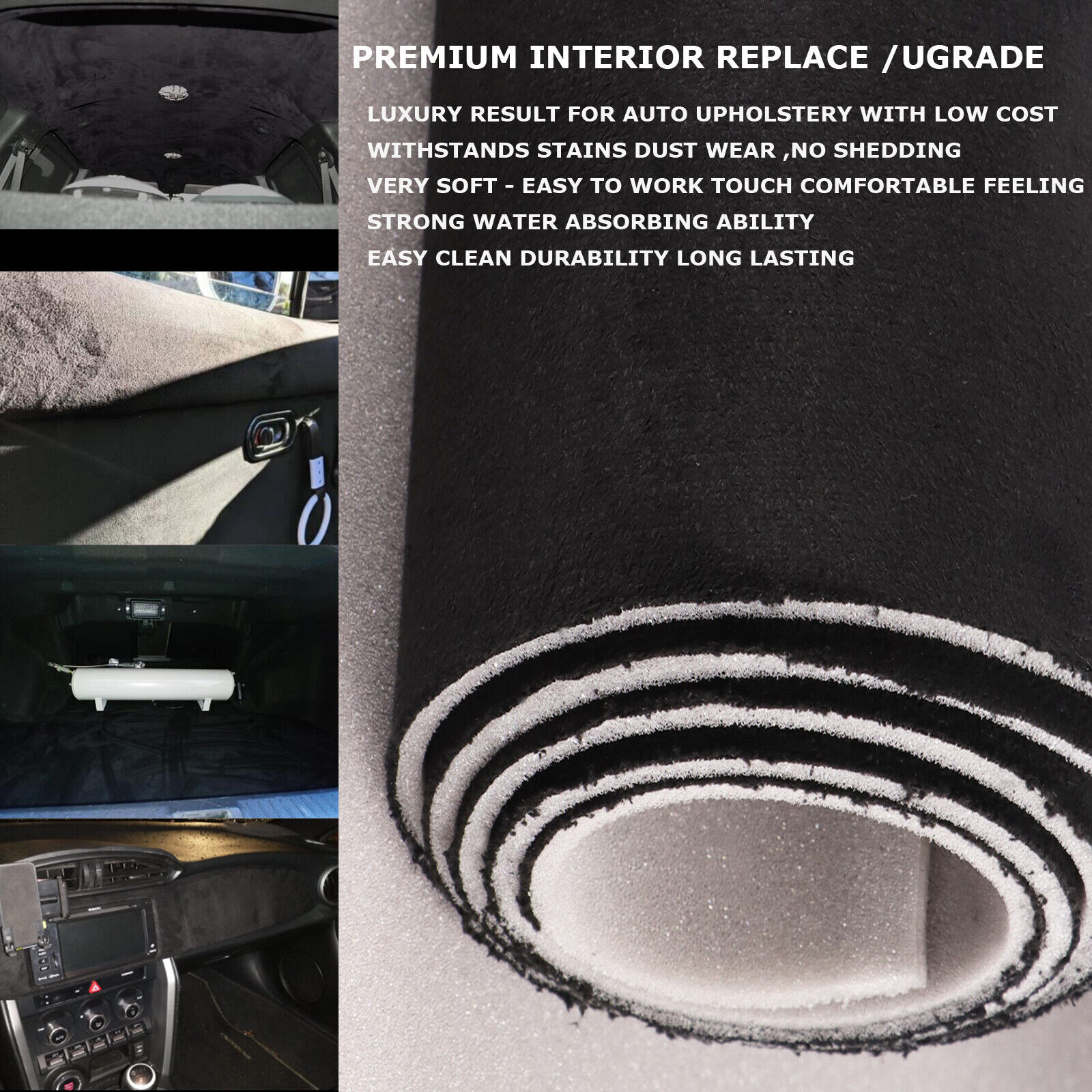 2Mx1.5M Car Headliner Material Foam Roof Lining Fabric Replace Hood ...