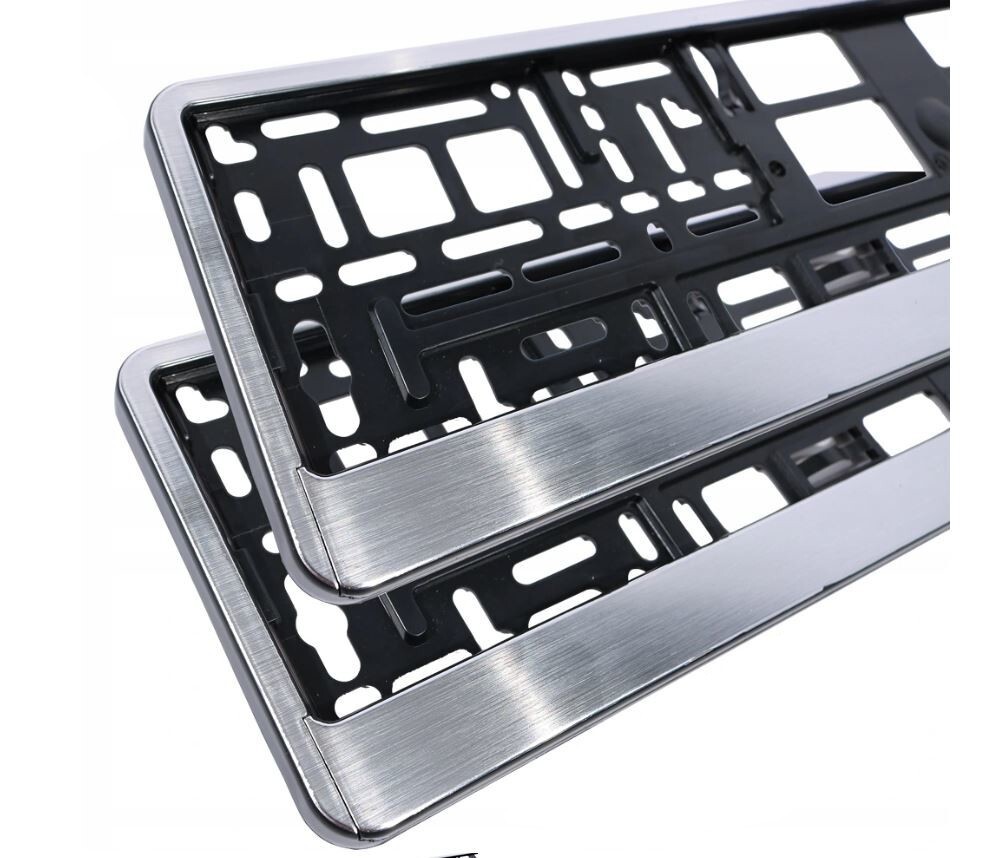 2 x INOX ALUMINIUM BRUSHED NUMBER PLATE SURROUNDS FRAMES FOR ANY CAR ...