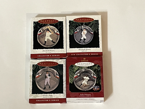 Hallmark Baseball Heroes Ornament Lot x4 Jackie Robinson Babe Ruth ...