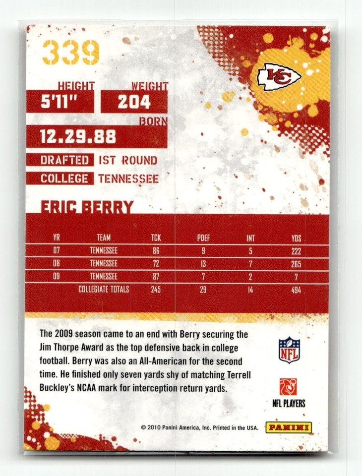 2010 Score Eric Berry Rookie Kansas City Chiefs #339 | eBay
