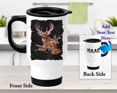 Coffee Mug Stainless Steel Personalized Any Text with White-Tailed Deer ...