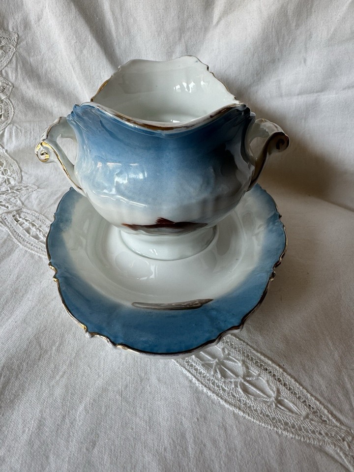 RARE ANTIQUE VICTORIA AUSTRIA LIMOGES FISH & SHELL PATTERN GRAVY BOAT ...