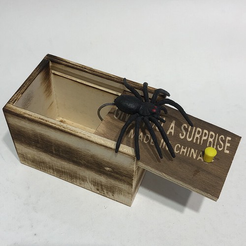 Wooden Prank Spider Scare Box Hidden in Case Trick Play Joke Scarebox ...