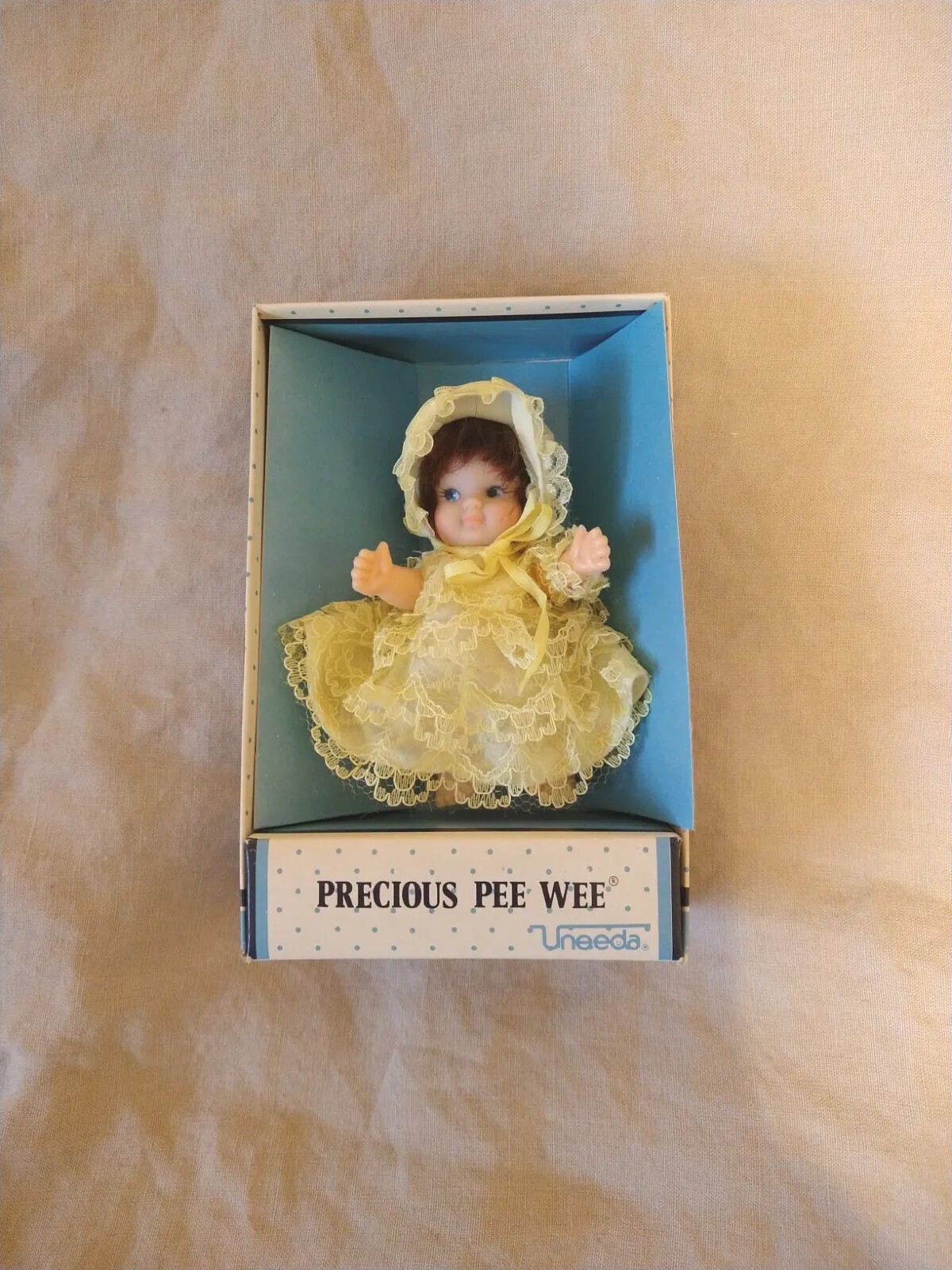 Vintage UNEEDA Tiny Doll Precious Pee Wee 4" in. Original Box 1973, Yellow Dress | eBay