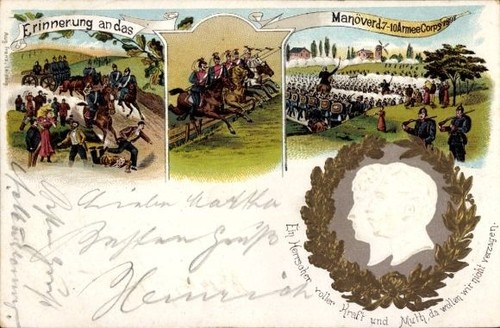 Präge Litho Manöver des 7-10 Armee Corps 1898, Kaiser Wilhelm II ...