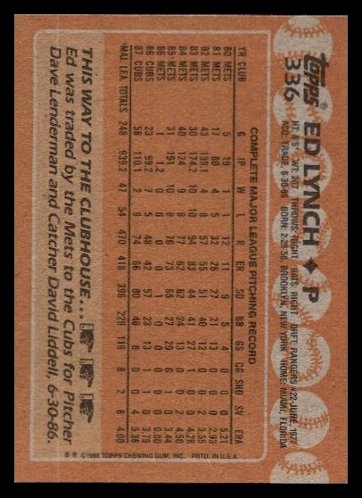 1988 Topps #336 Ed Lynch Chicago Cubs Baseball card | eBay