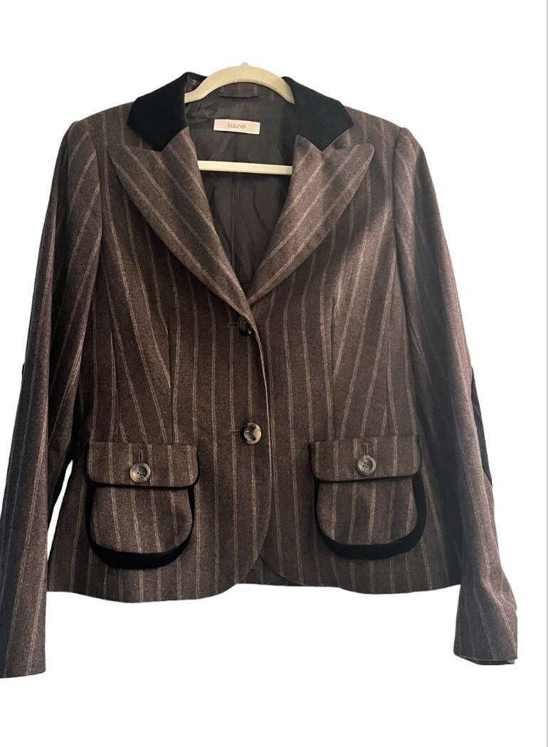 Laurel By Escada VINTAGE Stripped Blazer Wool Brown W… - Gem