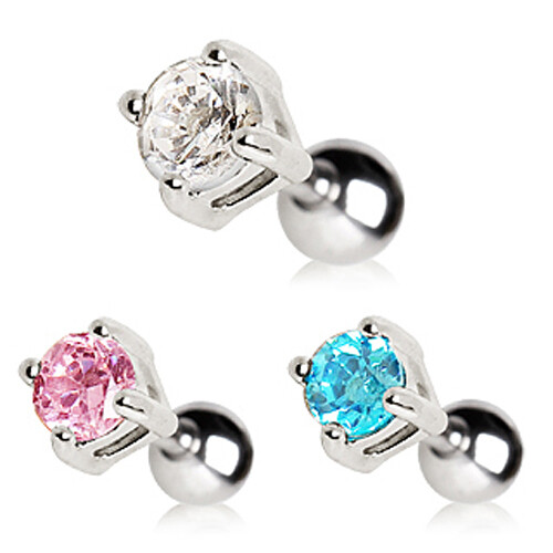 Cartilage Tragus Bar with Prong Set CZ Gem Surgical Steel 1.2mm | eBay