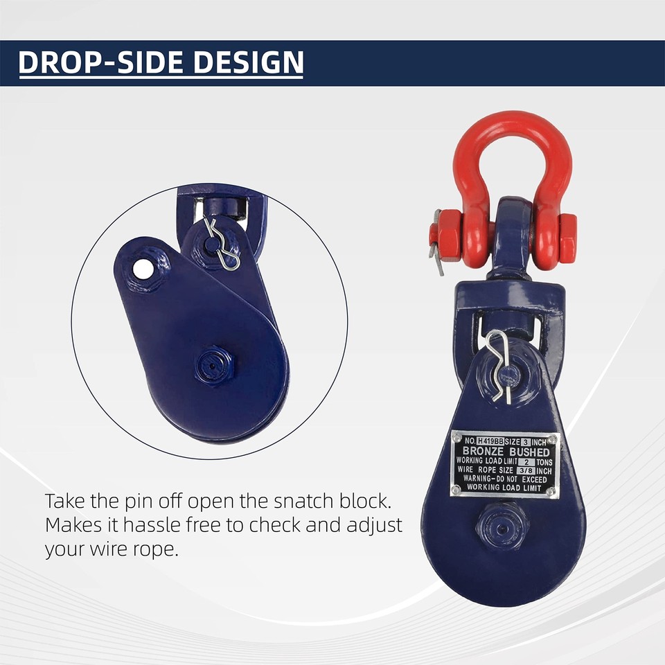 2 Ton 3" Snatch Block w/ Shackle & 2' Tow Chain Anchor Wrecker Car ...