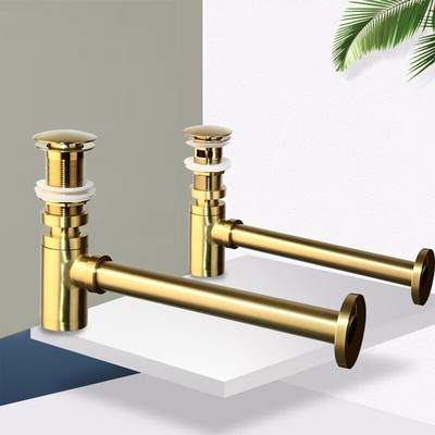Brushed Gold Waste P-Traps Pop Up Overflow Bathroom Basin Sink Tap ...