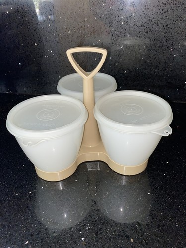 Vintage Tupperware 757 Condiment Serving Caddy Tan 3 Containers W/Lids ...