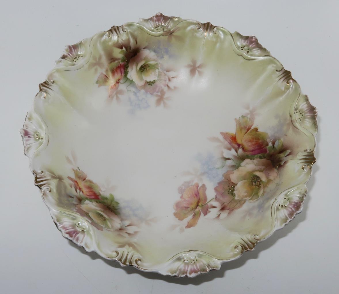 Antique RS Prussia Hand Painted Roses Serving Bowl, 10" Across, c1904 ...