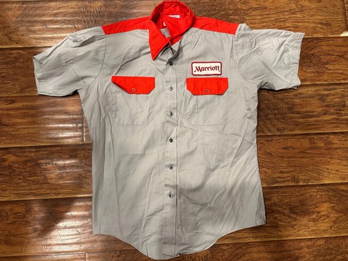 Vintage Marriott Work Shirt Uniform Gray Red sz 16 1/2 Hanover Tag | eBay