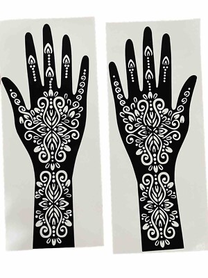 Mixed Henna Hand Pair Design Template Stencil Sticker Temporary Tattoo ...