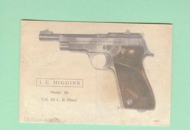 J.C. Higgins Model 85 Pistol Owners Manual Reproduction | eBay