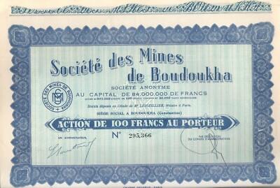 Action Société des mines de BOUDOUKHA, 100 frs. | eBay