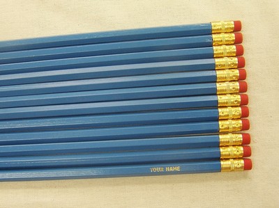24 Hexagon "Bright Blue" Personalized Pencils | eBay