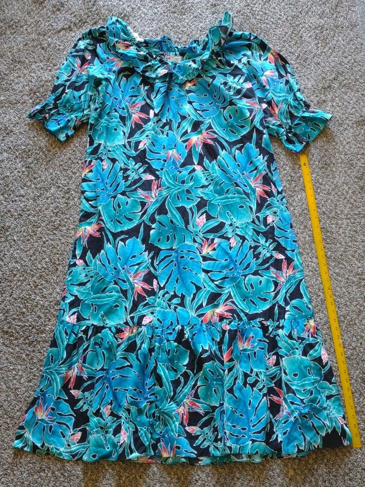 Hilo Hattie Women Dress 3X Blue Floral Hawaiian Mumu Maxi Made In ...