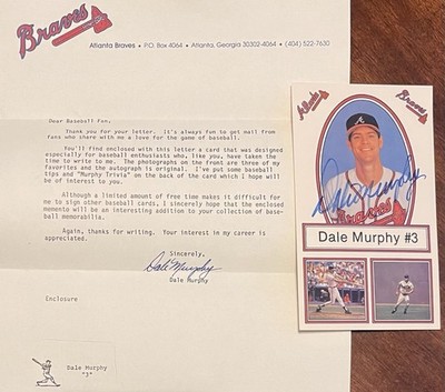 Vintage Dale Murphy autographed photo/card and letter - Atlanta Braves ...