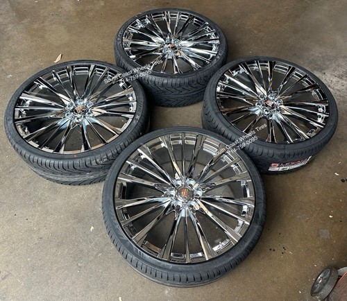 26” Inch FR205 NEW Escalade Platinum V CHROME WHEELS With TIRES Fits ...