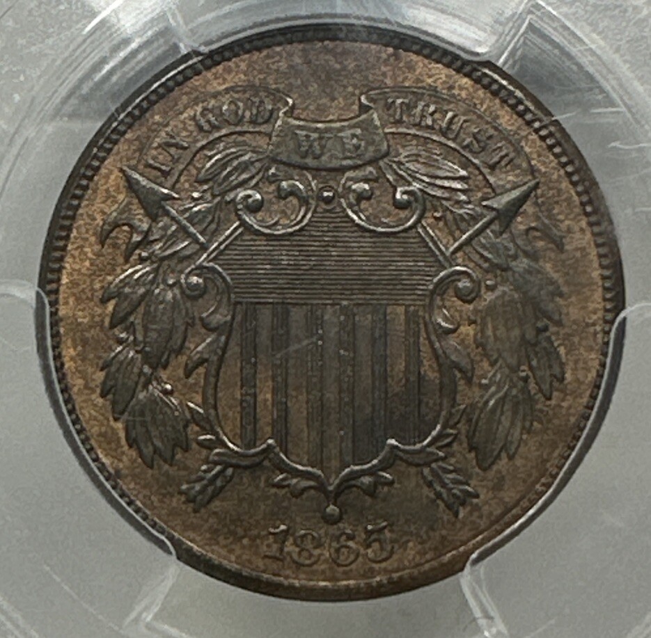 1865 Two Cent Piece, Attractively Toned, PCGS MS63RB | eBay