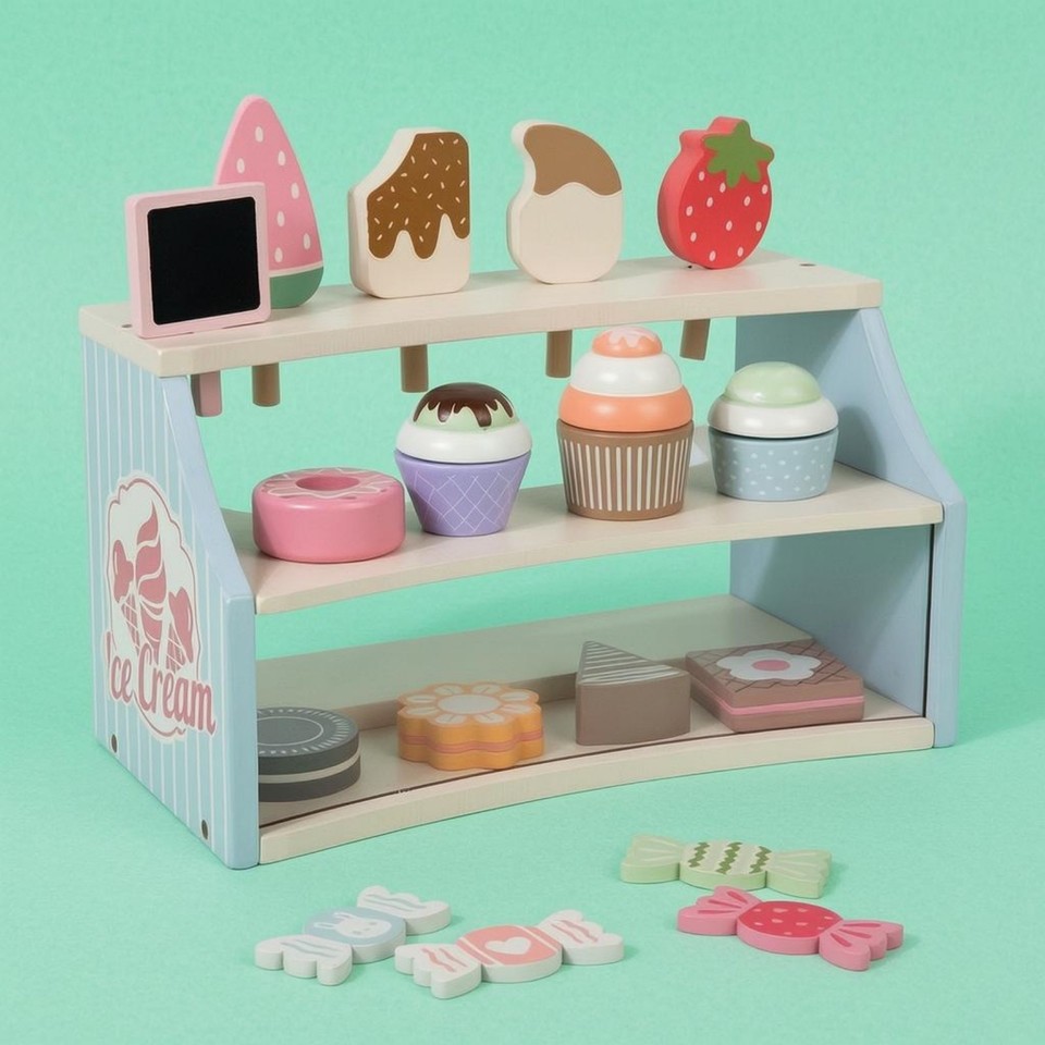 Wooden Dessert Shelf Cream-Colored Pretend Dessert Shelf Light Blue for ...
