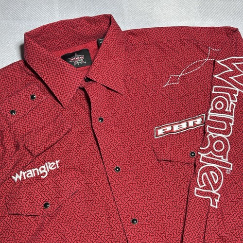 Wrangler x PBR Red Geometric Western Rodeo Pearl Snap Button Shirt Men ...