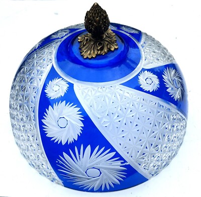 Bohemian Clear and Cobalt Blue Cut Glass Mushroom Dome Lamp Shade 13 in ...